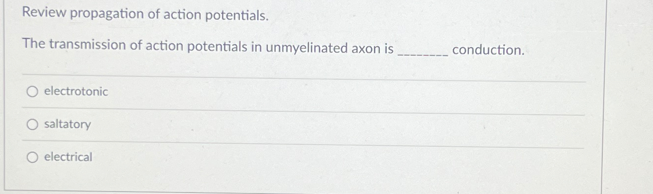 The transmission of action potentials in unmyelinated | Chegg.com