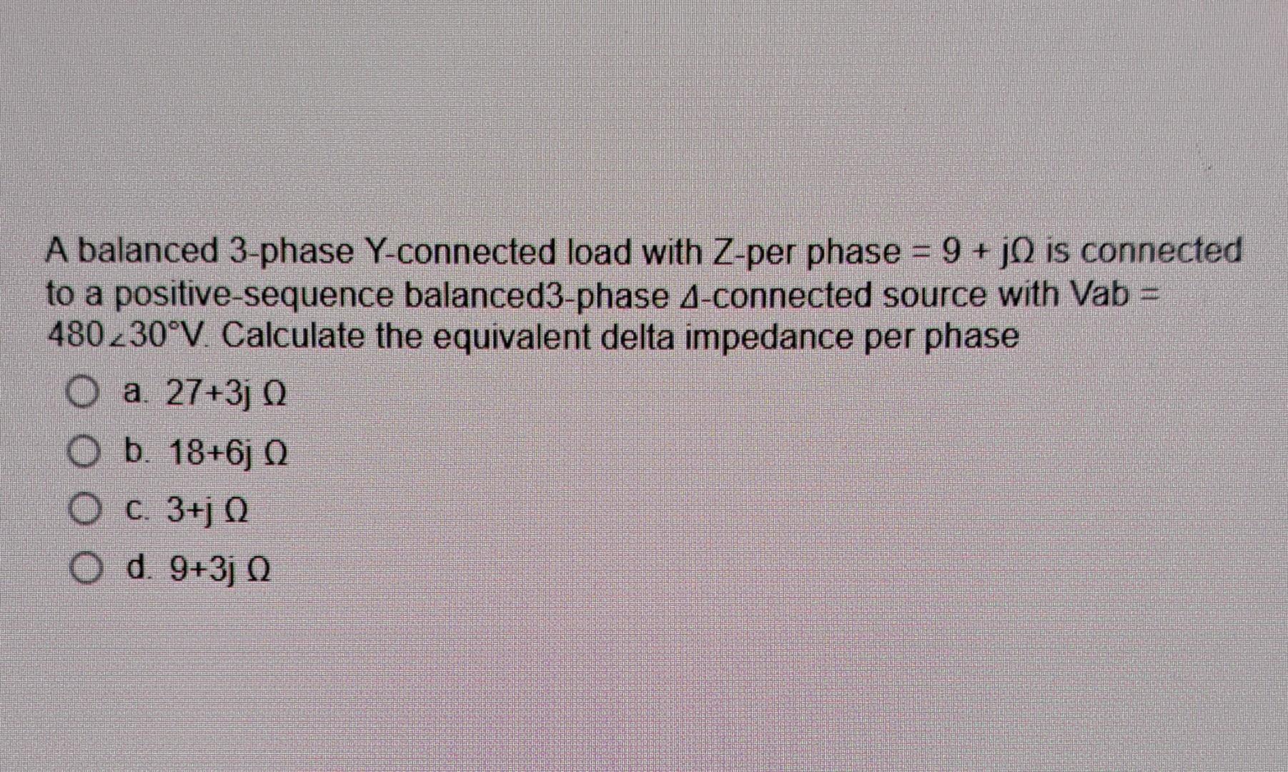 Solved A balanced 3-phase Y-connected load with Z-per phase | Chegg.com