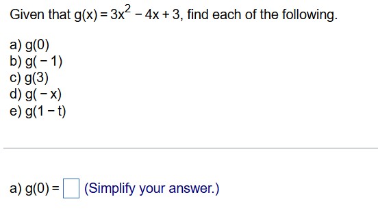Solved Given that g(x)=3x2-4x+3, ﻿find each of ﻿the | Chegg.com