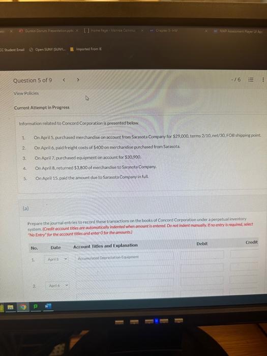 Infornation related to Concord Corporation is | Chegg.com