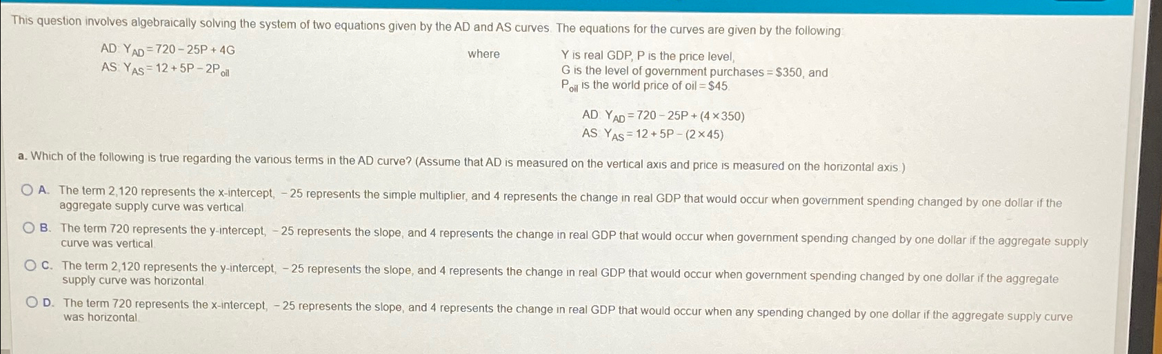 Solved This question involves algebraically solving the | Chegg.com