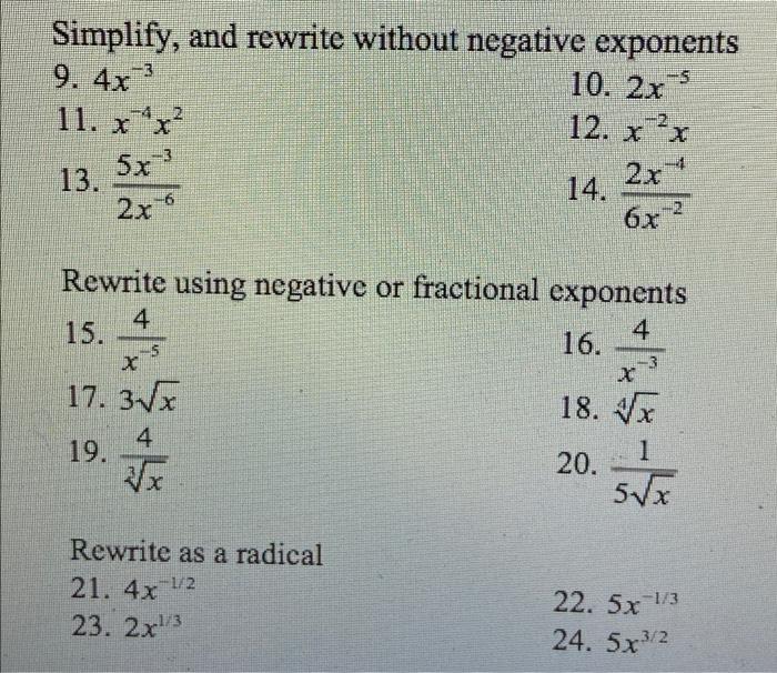Solved Simplify, and rewrite without negative exponents 10. | Chegg.com