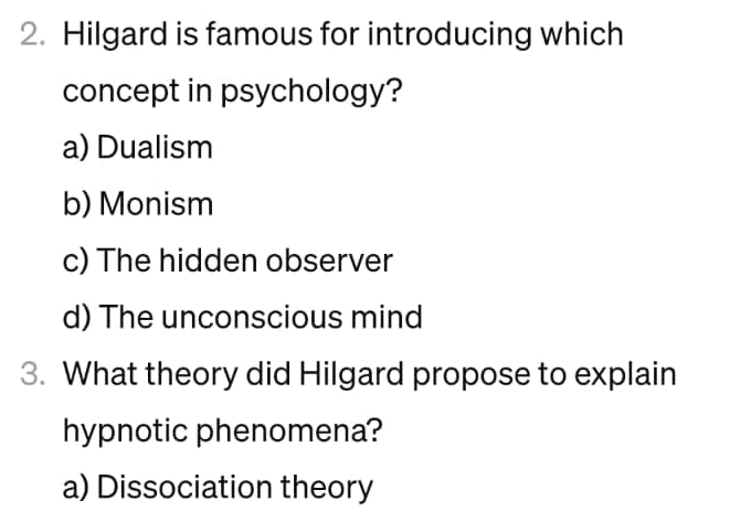 Solved Hilgard is famous for introducing which concept in | Chegg.com