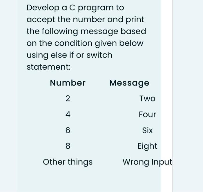 Solved Develop a C program to accept the number and print | Chegg.com