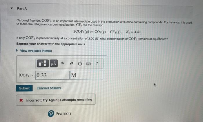 Solved Carbonyl fluoride, COF2, is an important intermediate | Chegg.com