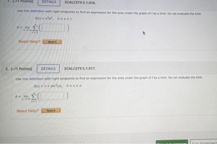 Solved 1. 1 Points DETAILS SCALCET9 5.1.016. Use this | Chegg.com