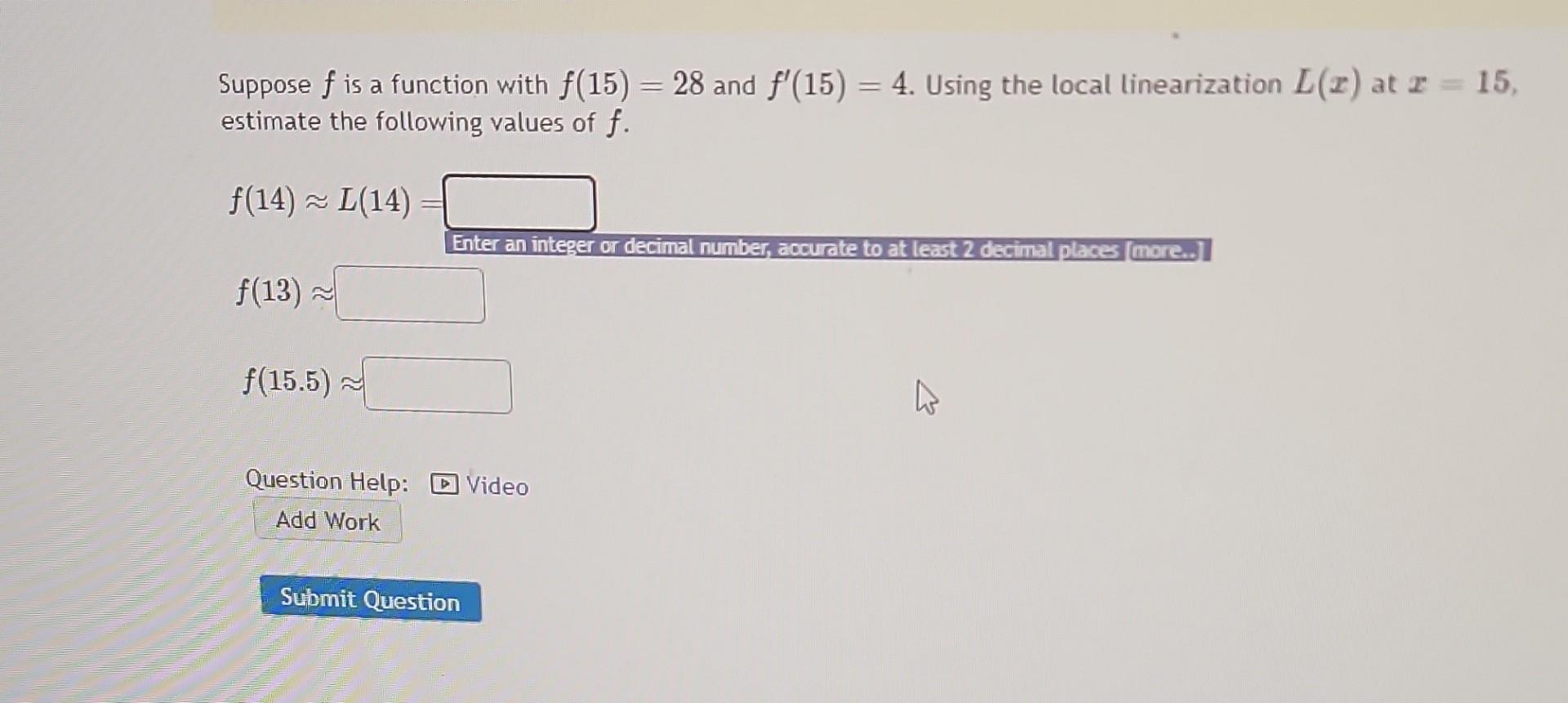 Solved Suppose f is a function with f(15)=28 and f′(15)=4. | Chegg.com