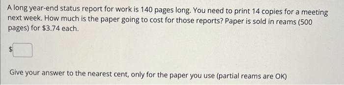 Solved A long year-end status report for work is 140 pages | Chegg.com