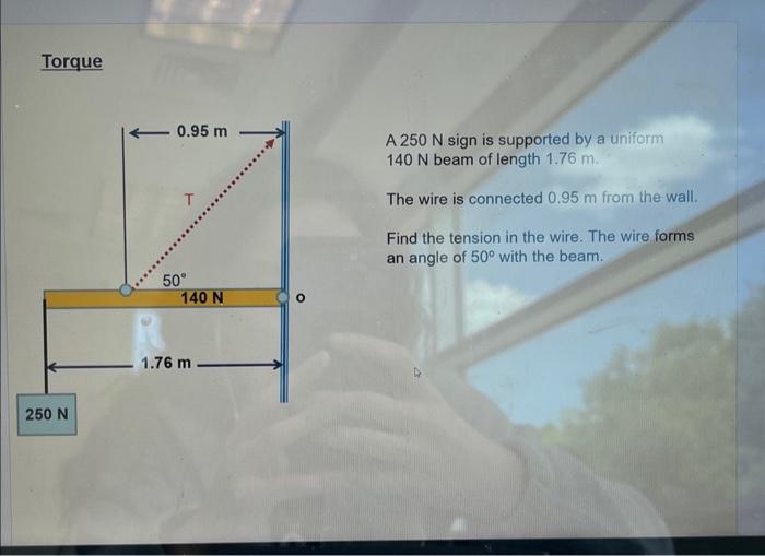 Solved Torque A 250 N sign is supported by a uniform 140 N | Chegg.com