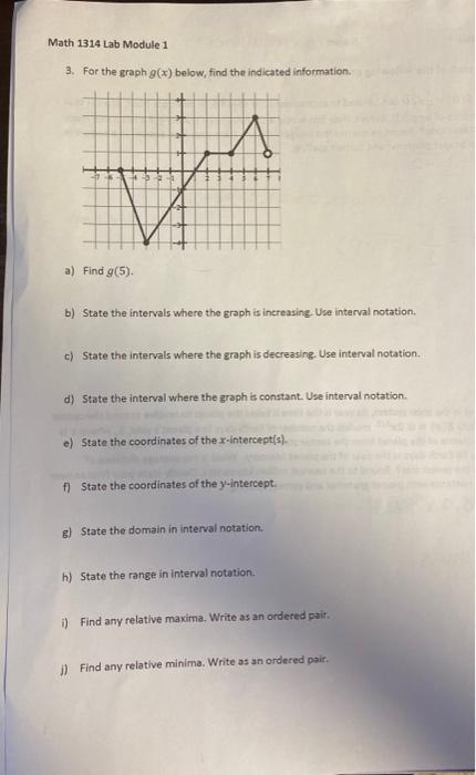 Solved Math 1314 Lab Module 1 3. For the graph g(x) below, | Chegg.com