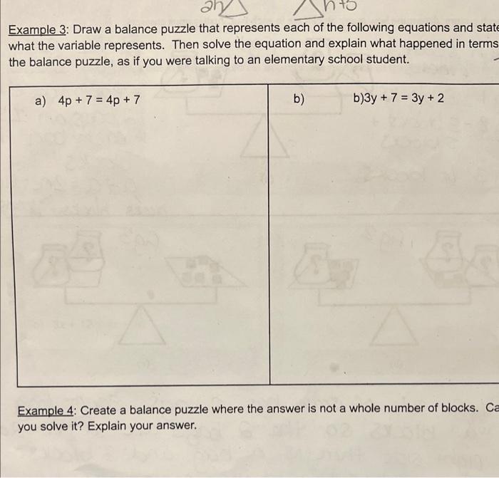 Solved Example 3: Draw a balance puzzle that represents each | Chegg.com