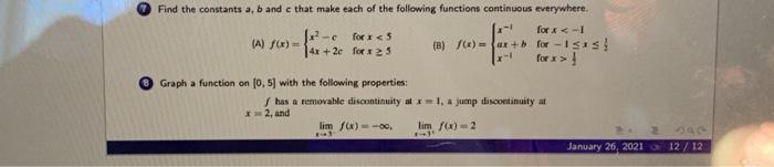 Solved Find the constants a, b and that make each of the | Chegg.com
