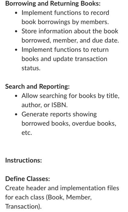 Solved Description: Create a Library Management System that | Chegg.com