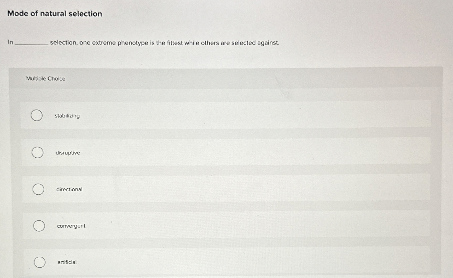 Solved Mode of natural selectionIn ﻿selection, one extreme | Chegg.com