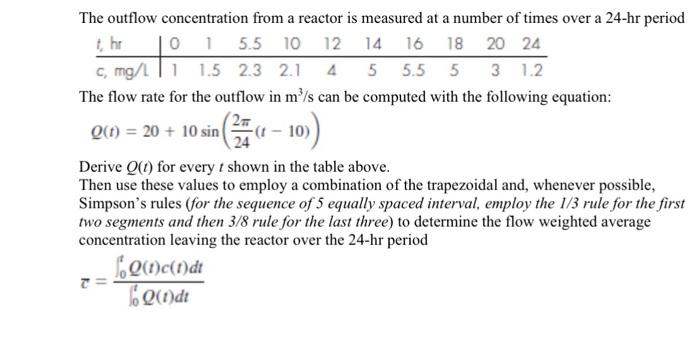 The outflow concentration from a reactor is measured | Chegg.com