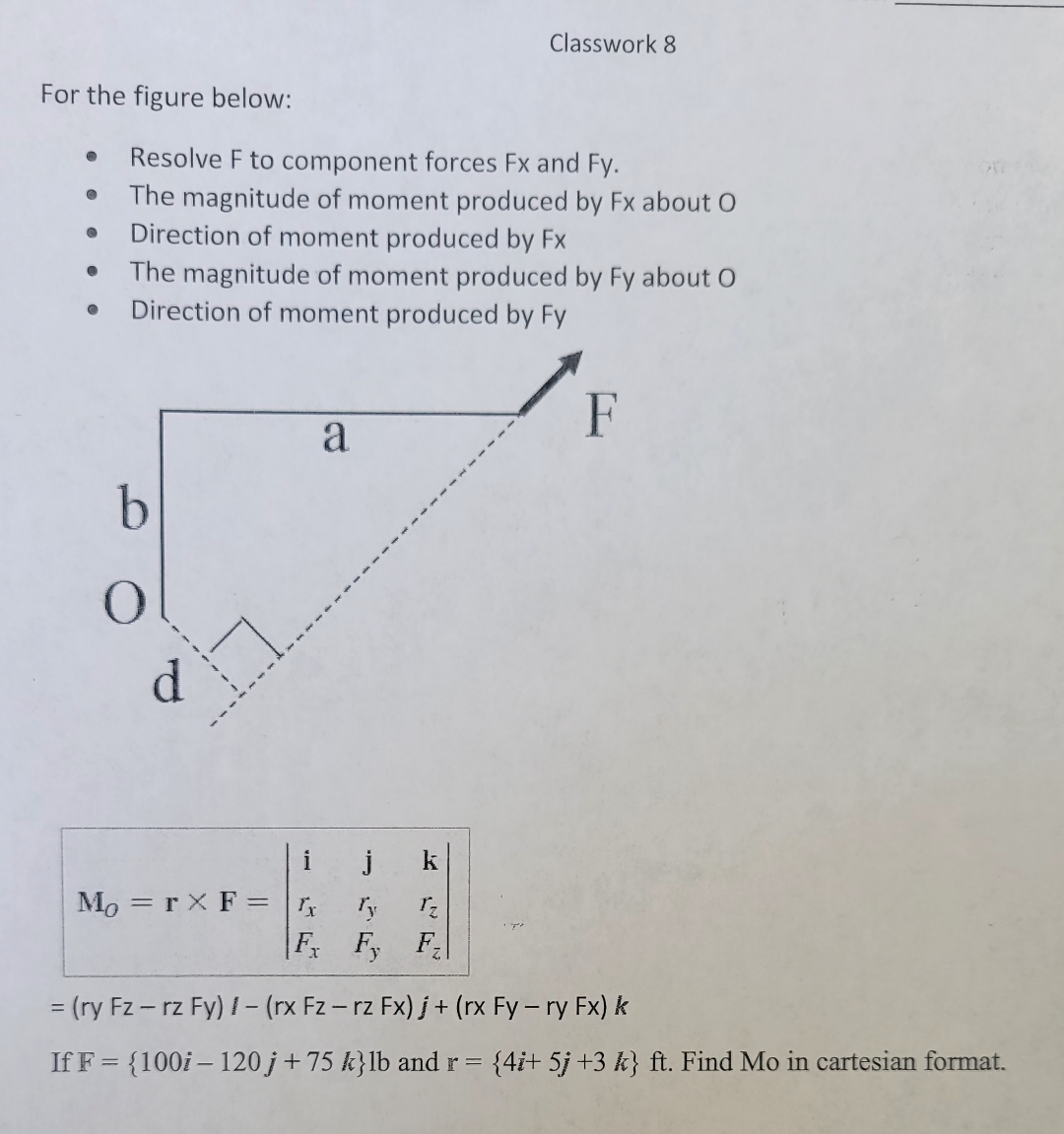 Solved Classwork 8For the figure below:Resolve F to | Chegg.com