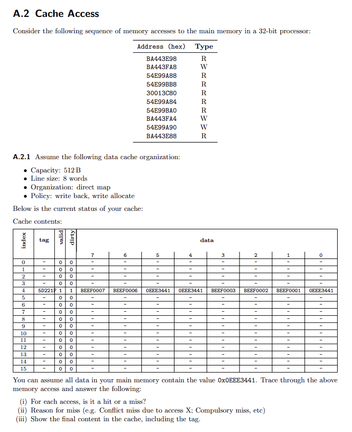 Solved A. 2 ﻿Cache AccessConsider the following sequence of | Chegg.com