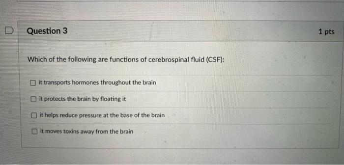 Solved Which of the following are functions of cerebrospinal | Chegg.com