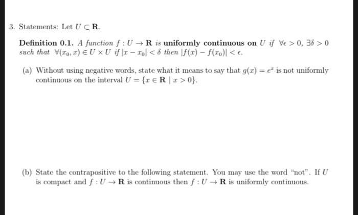 Solved 3. Statements: Let U CR. Definition 0.1. A function | Chegg.com