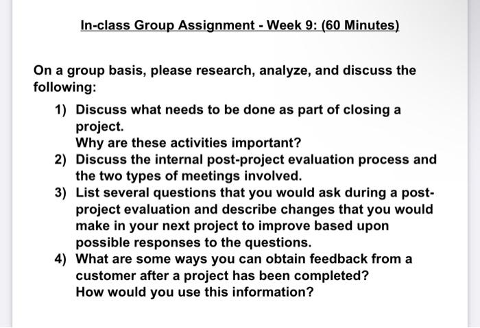 Solved In-class Group Assignment - Week 9: (60 Minutes) On a | Chegg.com