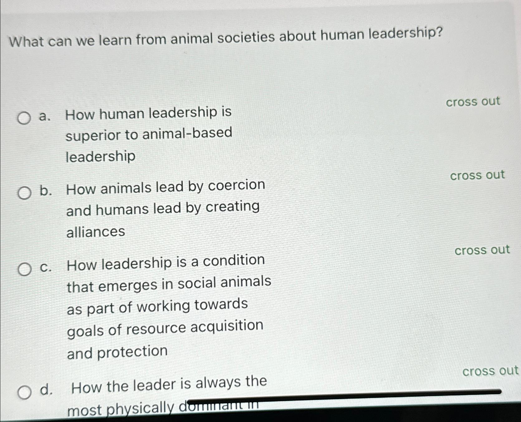 Solved What can we learn from animal societies about human | Chegg.com