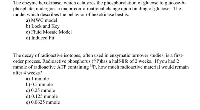 Solved The enzyme hexokinase, which catalyzes the | Chegg.com
