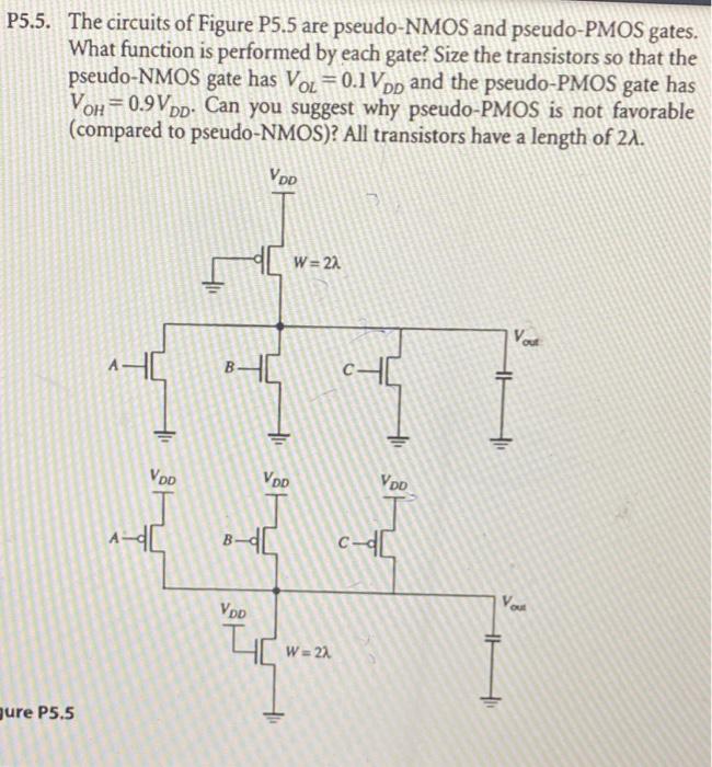 Solved P5.5. The circuits of Figure P5.5 are pseudo-NMOS and | Chegg.com