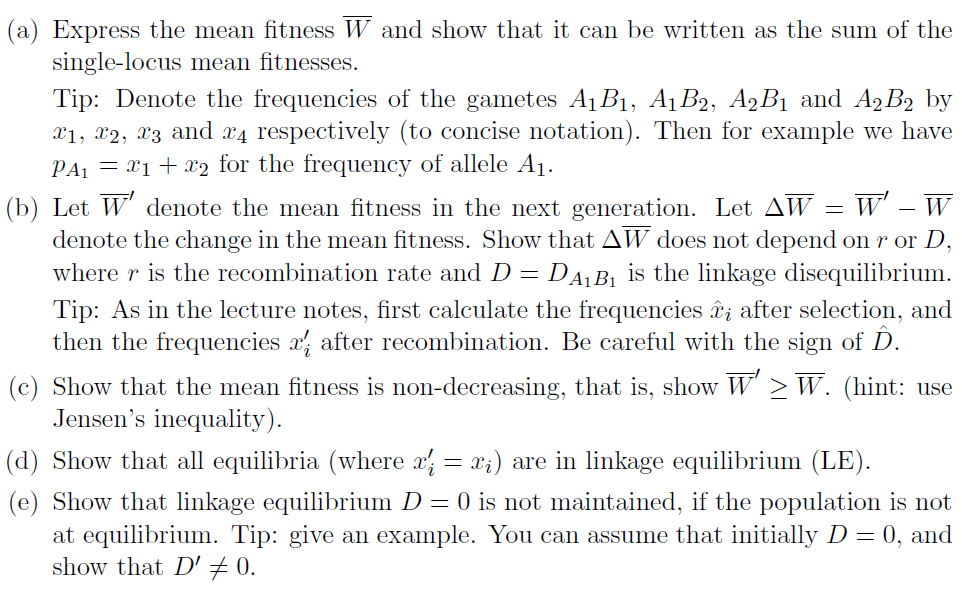 Solved Recombination with additive fitness in discrete time | Chegg.com