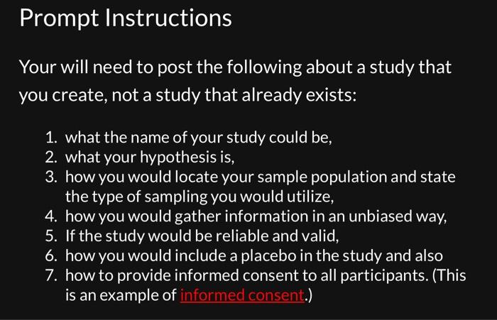 Solved Prompt Instructions Your will need to post the | Chegg.com