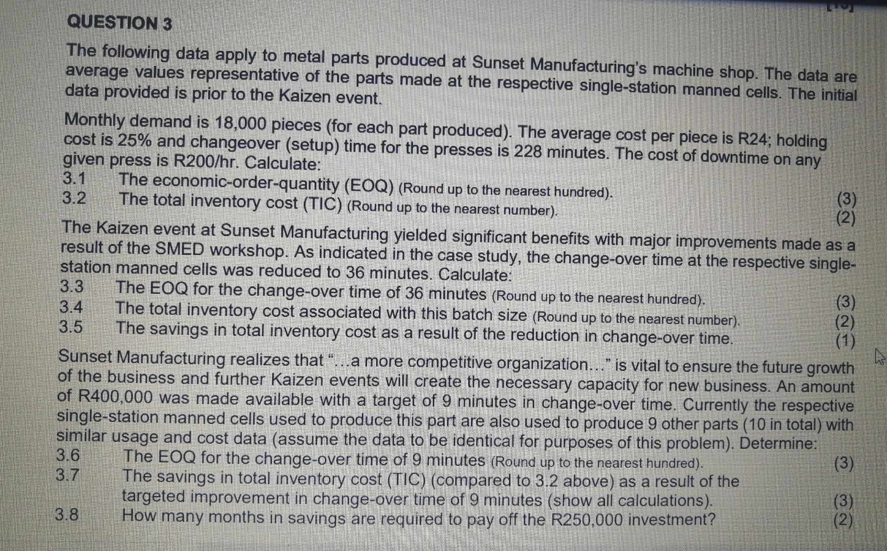 SUNSET MANUFACTURING a An example of how even a small | Chegg.com
