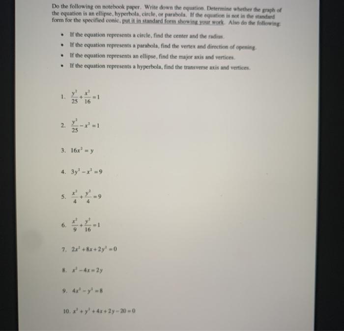 Solved Do the following on notebook paper. Write down the | Chegg.com