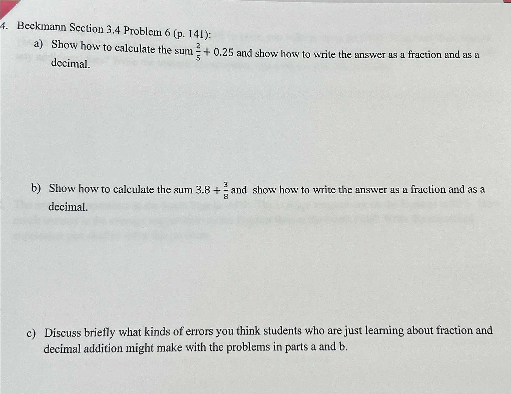 Solved Beckmann Section 3.4 ﻿Problem 6 (p. 141):a) ﻿Show how | Chegg.com