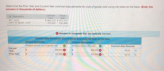 Solved Determine the prior Year and Current Year common-size | Chegg.com