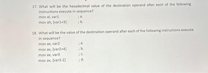 Solved data var1 SBYTE −4,−2,3,1 var2 WORD 1000 h,2000 | Chegg.com