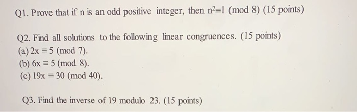 Solved Q1. Prove that if n is an odd positive integer, then | Chegg.com