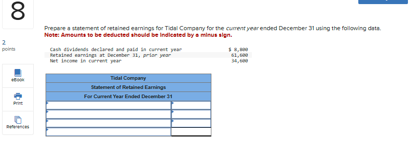 Solved Prepare a statement of retained earnings for Tidal | Chegg.com