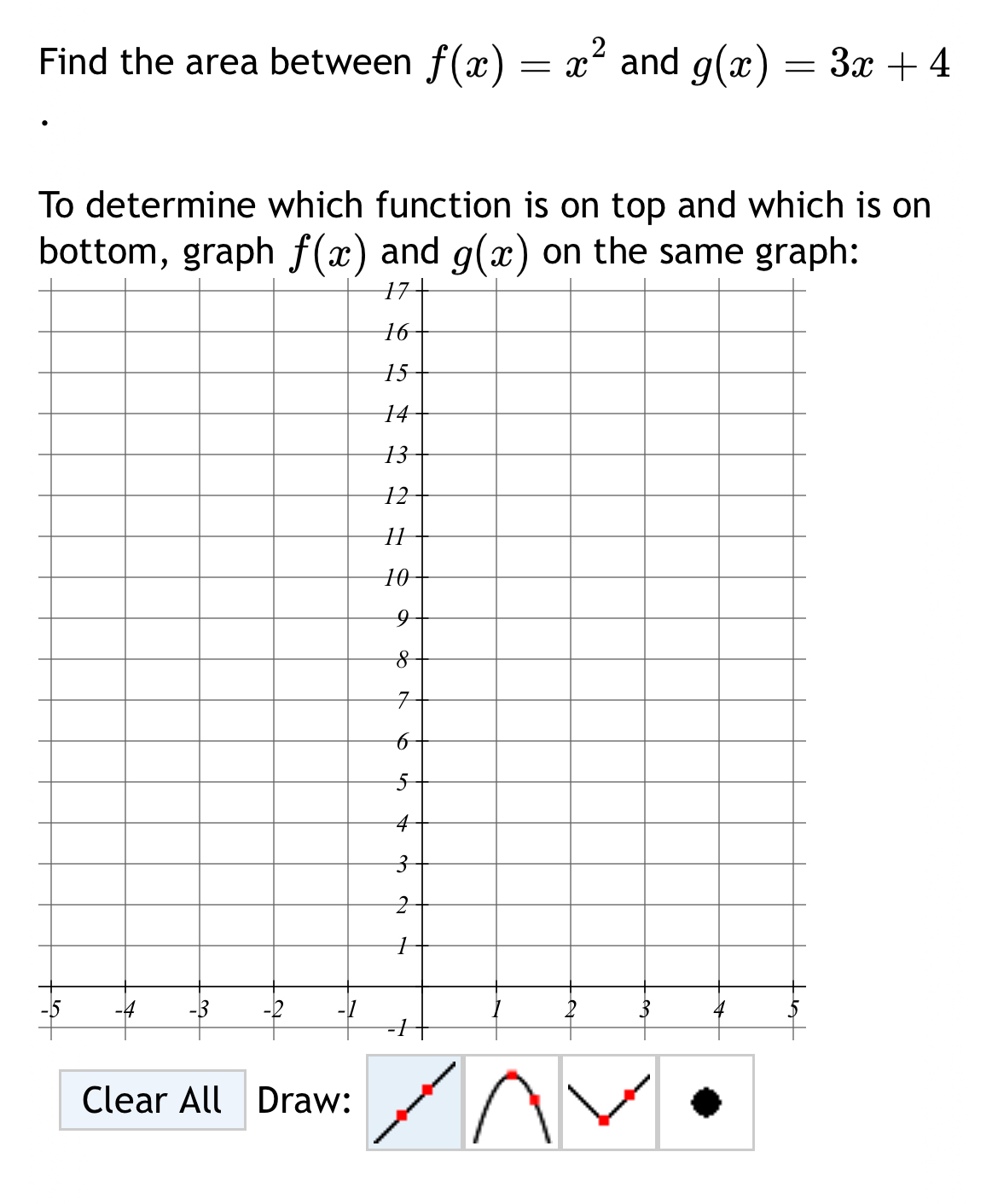Solved Find the area between f(x)=x2 ﻿and g(x)=3x+4To | Chegg.com