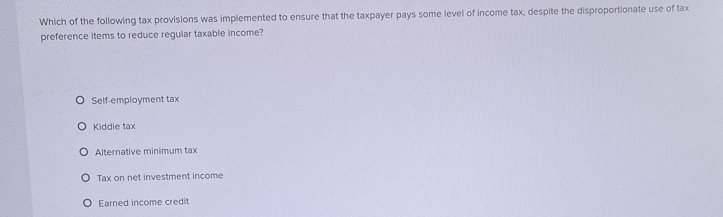 Solved Which of the following tax provisions was implemented | Chegg.com
