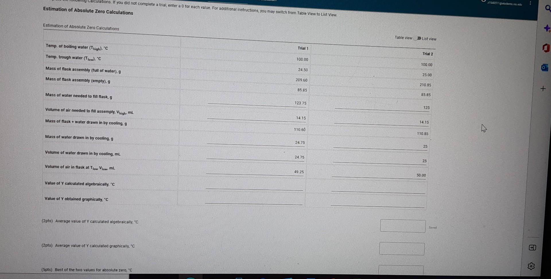 Estimation of Absolute Zero Calculations For | Chegg.com