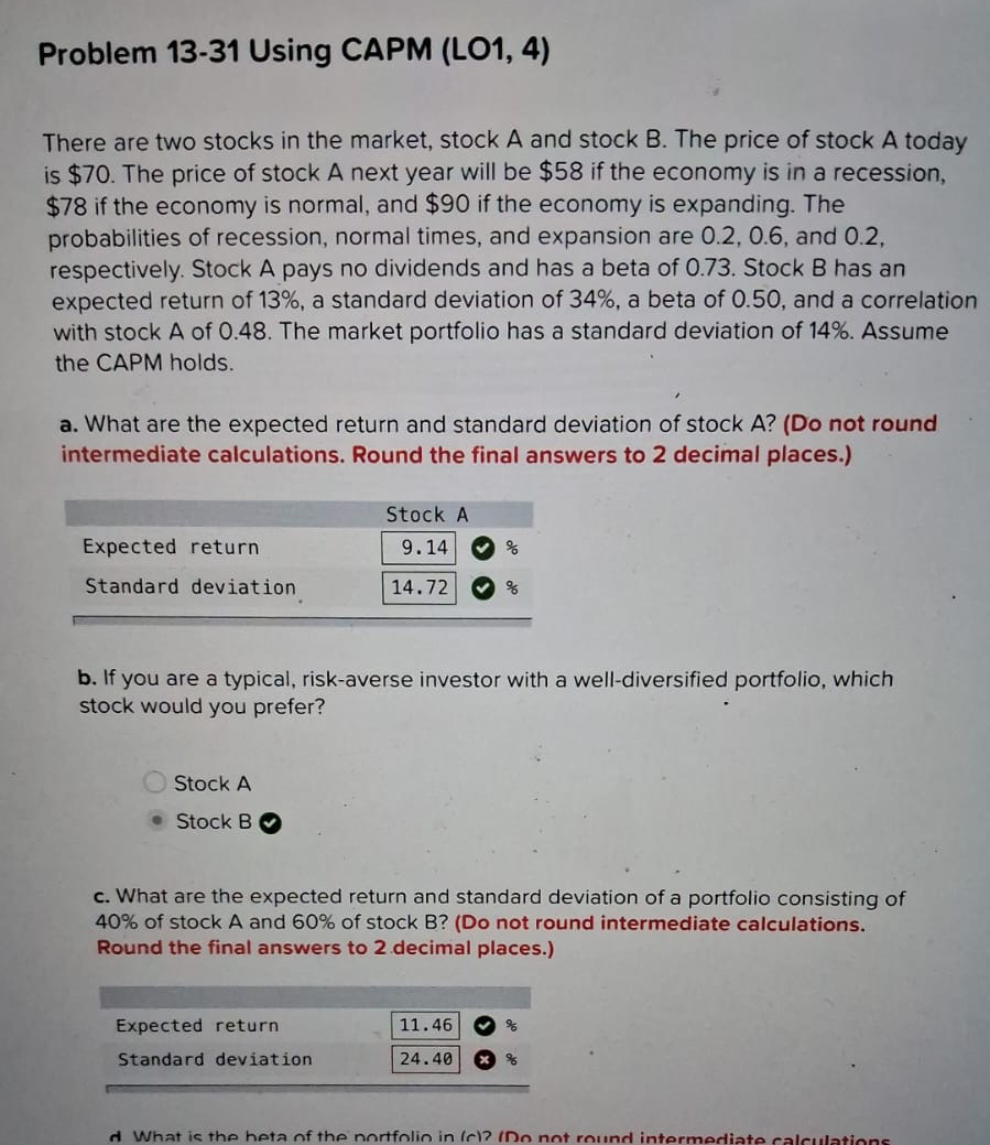 Solved Problem 13-31 ﻿Using CAPM (LO1, 4)There are two | Chegg.com