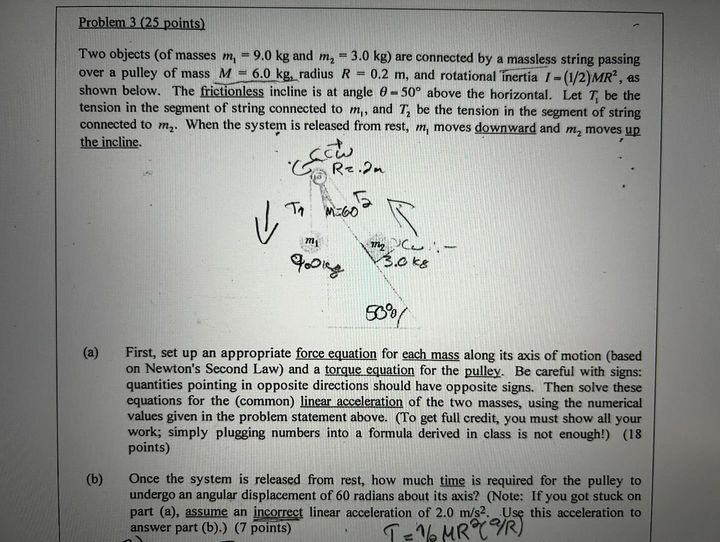 Solved Problem 3 (25 ﻿points)Two objects (of masses m1=9.0kg | Chegg.com