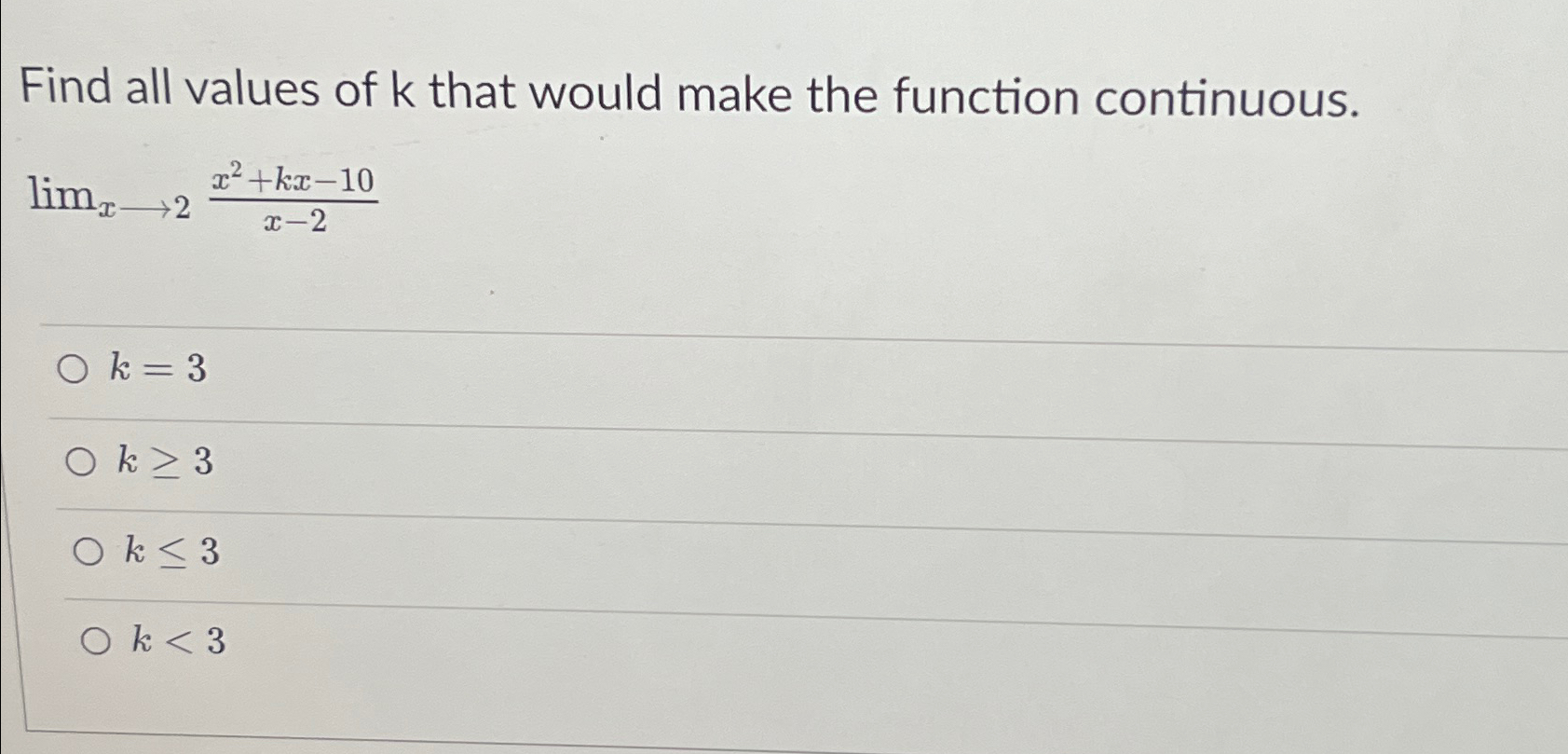 Solved Find all values of k ﻿that would make the function | Chegg.com