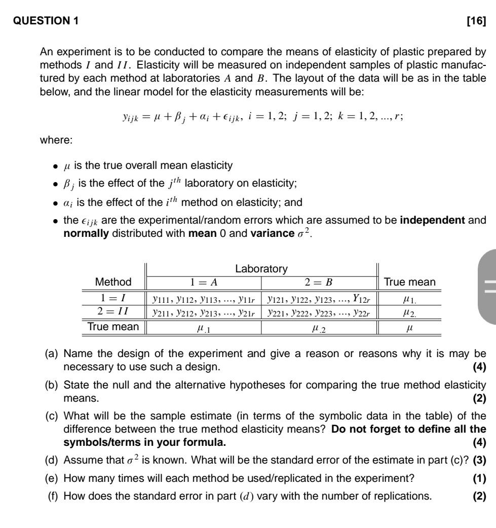 Solved An experiment is to be conducted to compare the means | Chegg.com