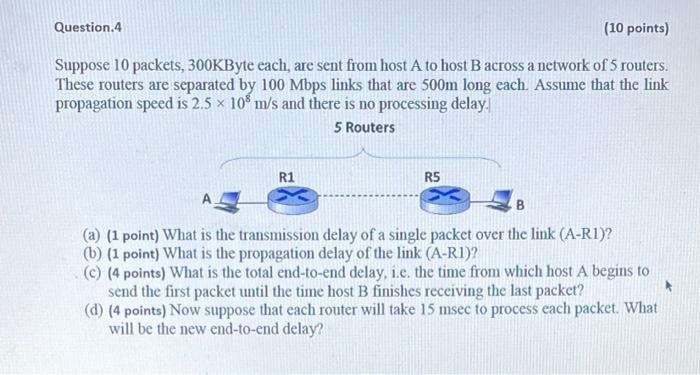 Solved Suppose 10 packets, 300KByte each, are sent from host | Chegg.com