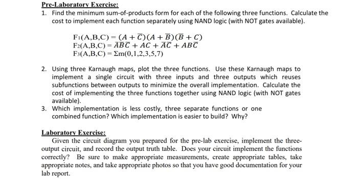 Solved Pre-Laboratory Exercise: 1. Find the minimum | Chegg.com