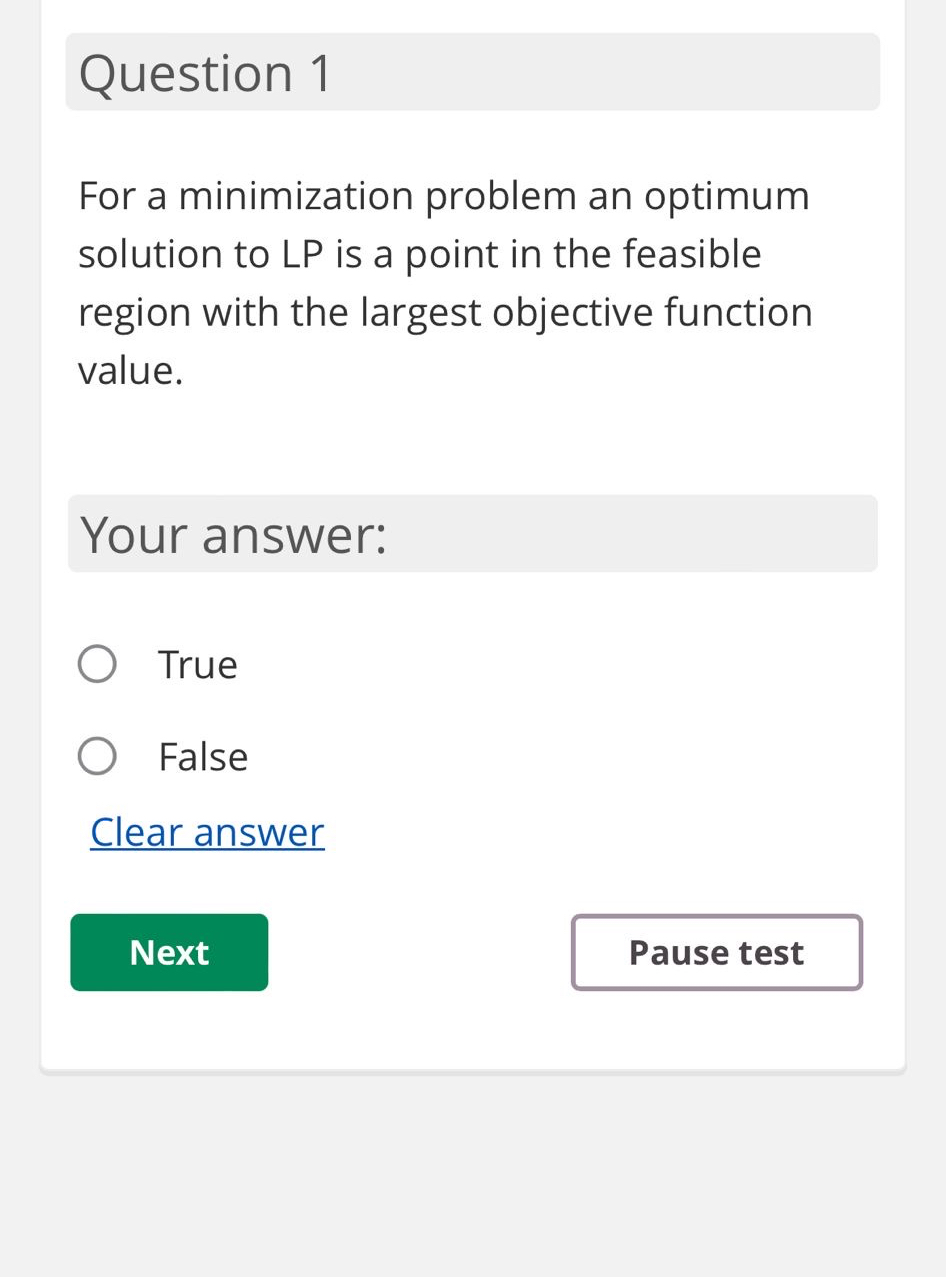 Solved Question 1For a minimization problem an optimum | Chegg.com