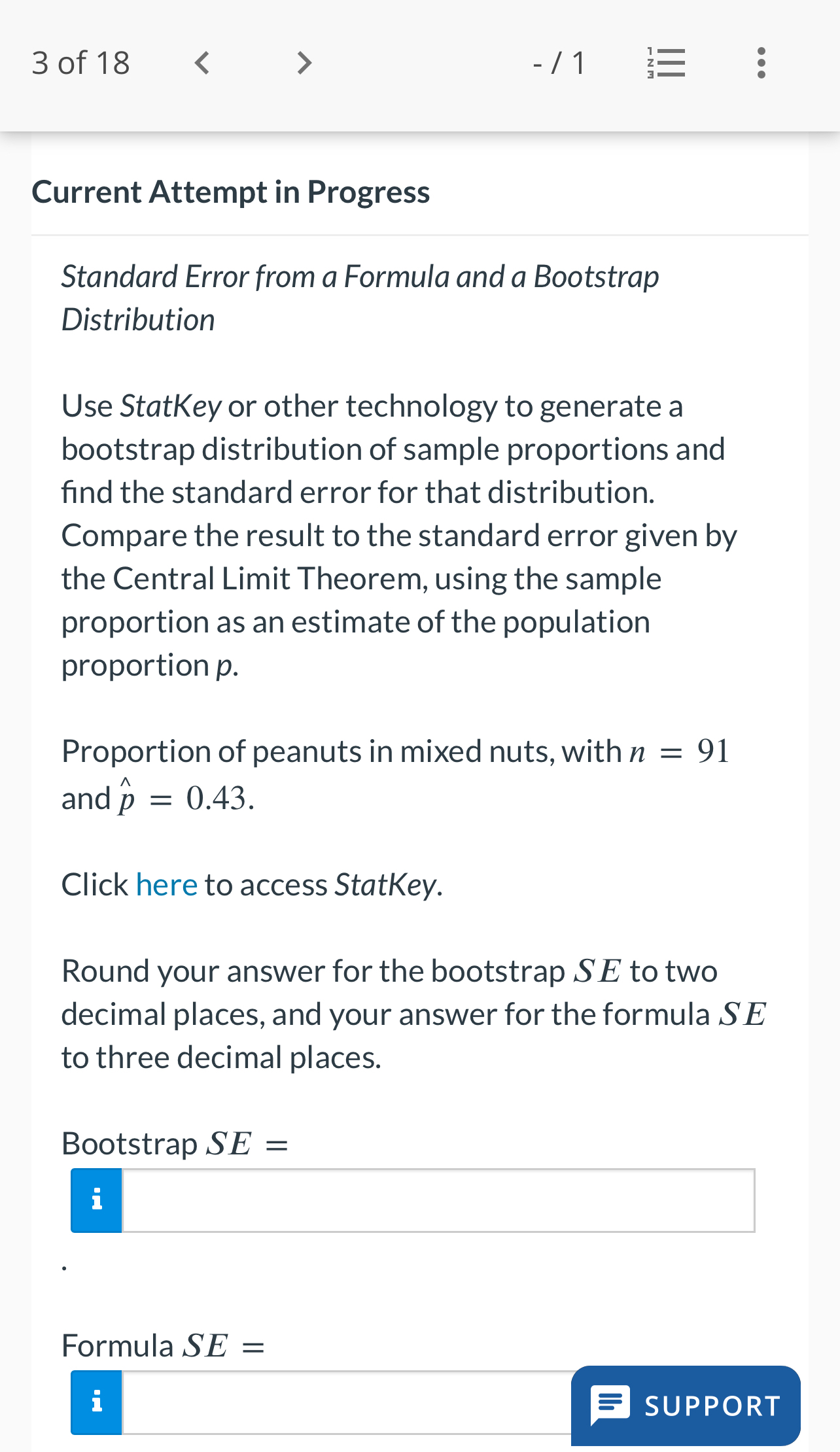 Solved 3 ﻿of 18-1:Current Attempt in ProgressStandard Error | Chegg.com