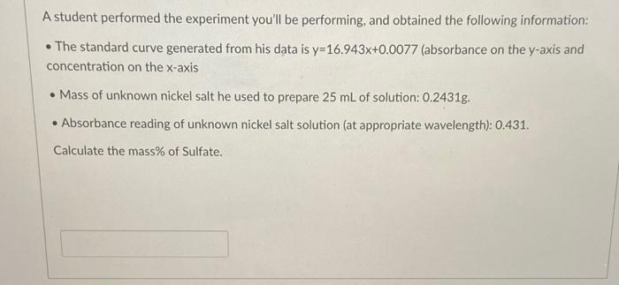 Solved A student performed the experiment you'll be | Chegg.com