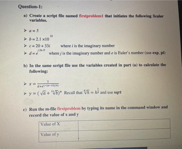 Solved Question-1: a) Create a script file named | Chegg.com