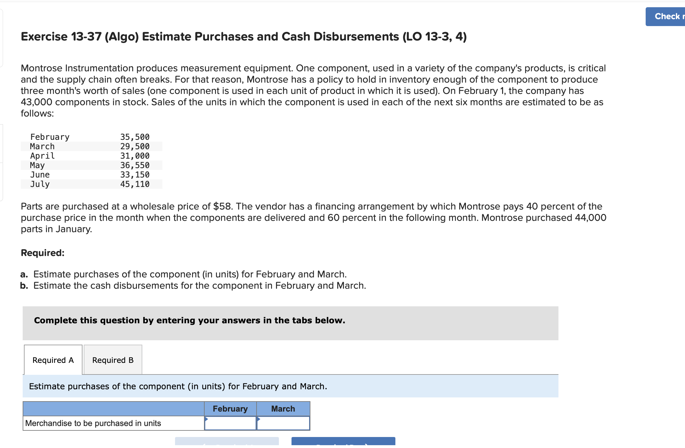 Solved Exercise 13-37 (Algo) ﻿Estimate Purchases and Cash | Chegg.com